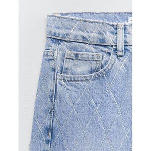 Zara | Jeans | Zara Trf Rhinestone High Rise Wide Leg Jeans | Poshmark